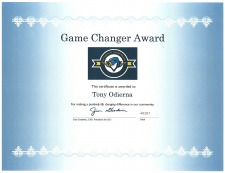 Game Changer Community Service Award (Click on picture to enlarge it.)
